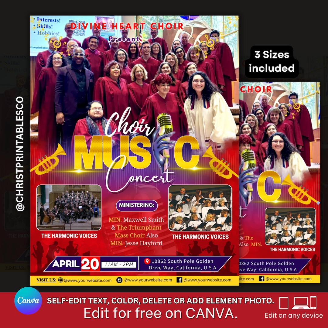 Choir Music Concert Flyer, Editable Red Music Poster, Live Music Band ...