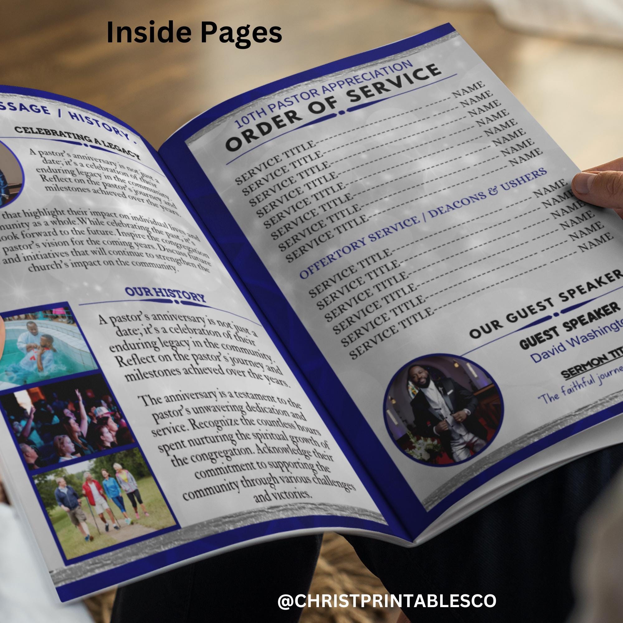 Editable Pastor Appreciation Program Template, Blue & Silver Bi-fold ...