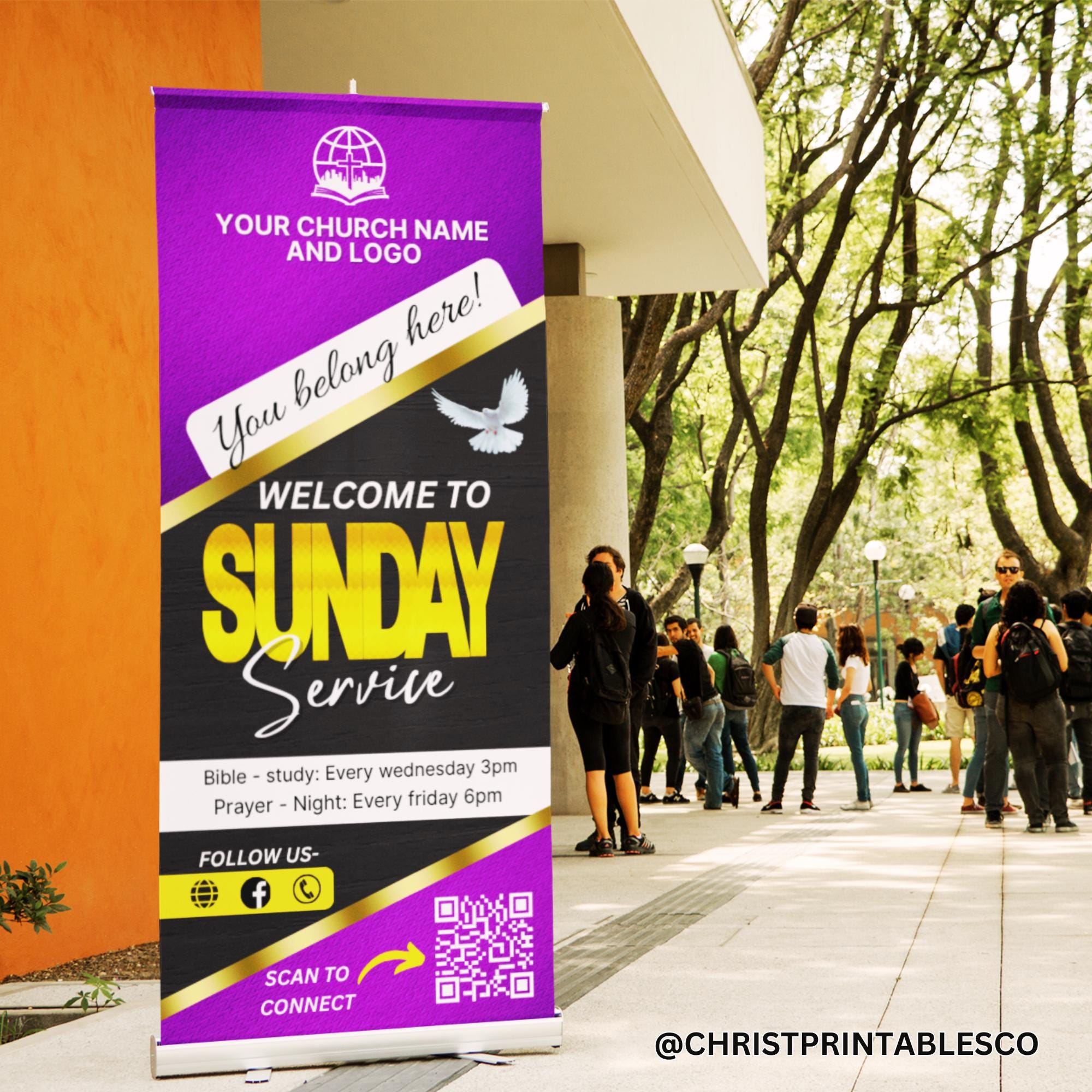 Church Retractable Banner Template, Editable Rollup Banner Template ...