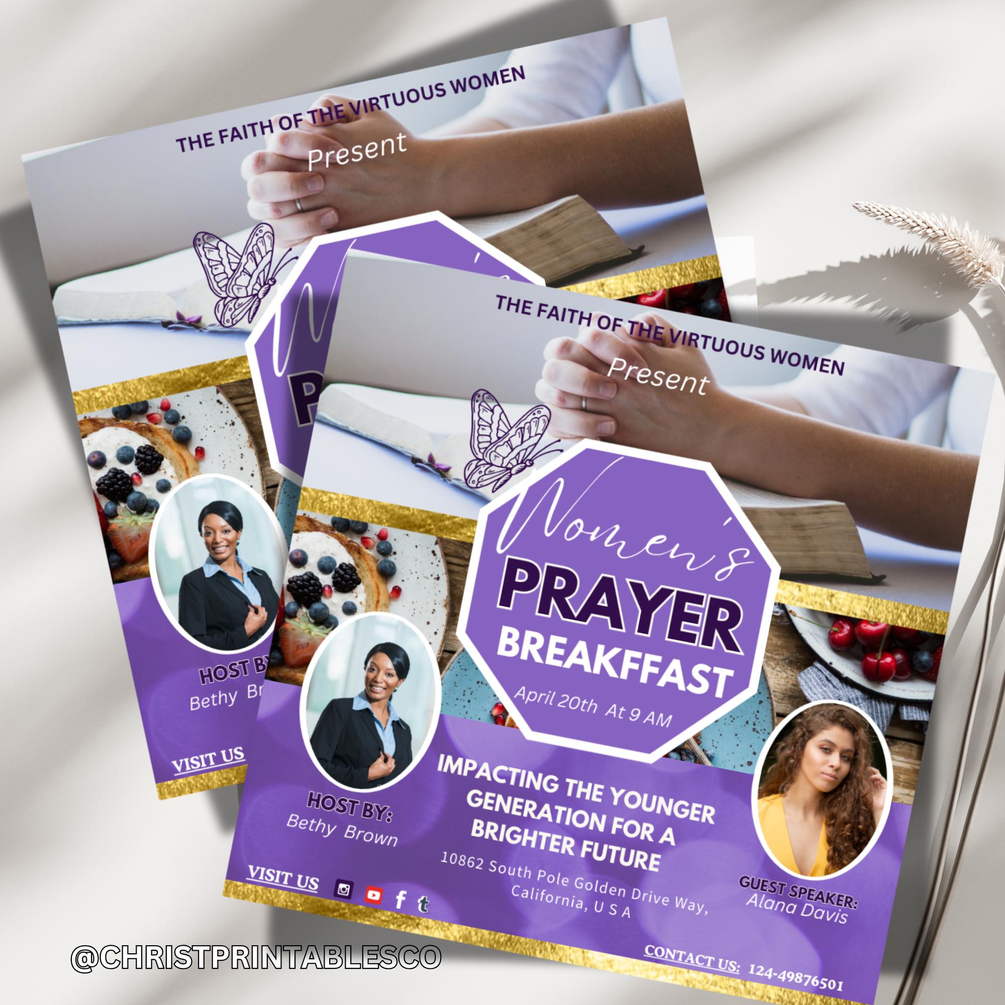 Editable Women's Prayer Breakfast Flyer, Bible and Brunch Flyer, Women ...