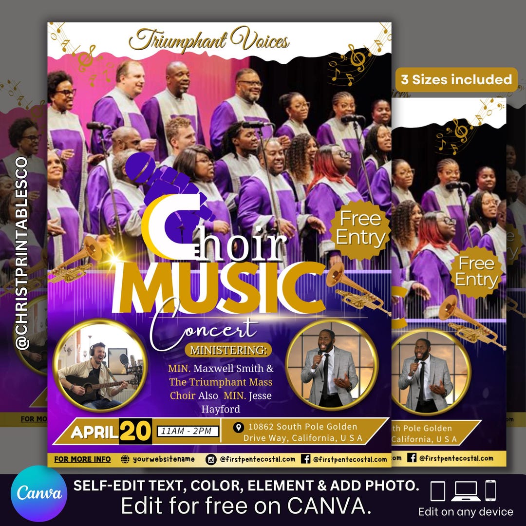 Editable Choir Music Concert Flyer, Purple & Gold Music Poster, Music ...