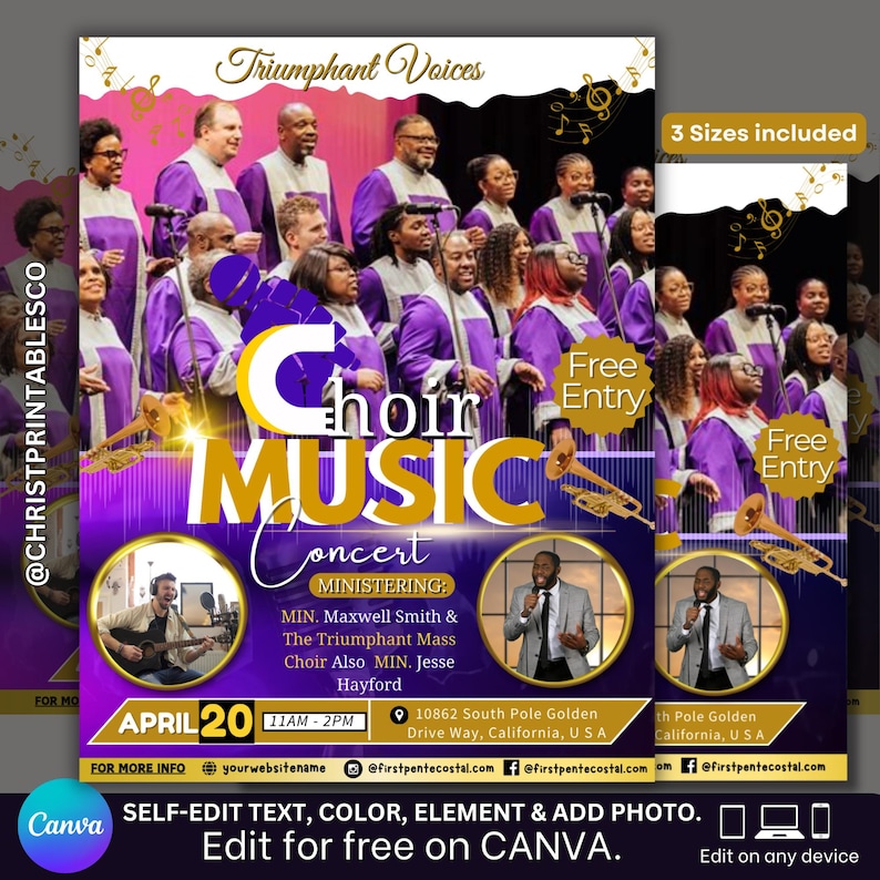 Editable Choir Music Concert Flyer, Purple & Gold Music Poster, Music ...