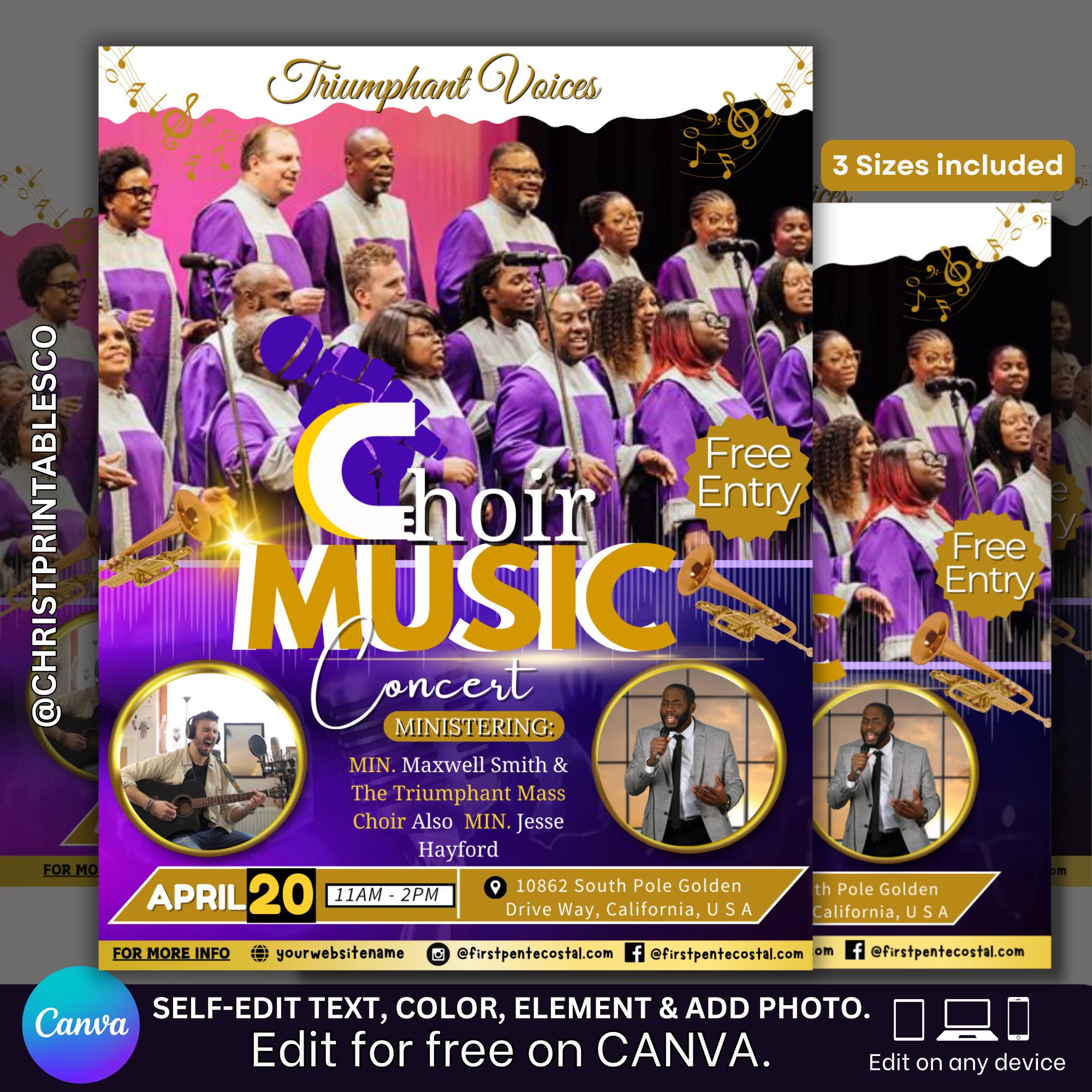 Editable Choir Music Concert Flyer, Purple & Gold Music Poster, Music ...