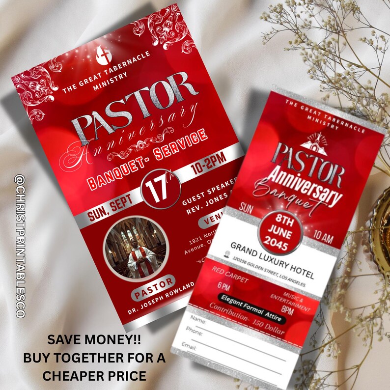 Editable Pastor Anniversary Banquet Flyer, Red & Silver Anniversary ...