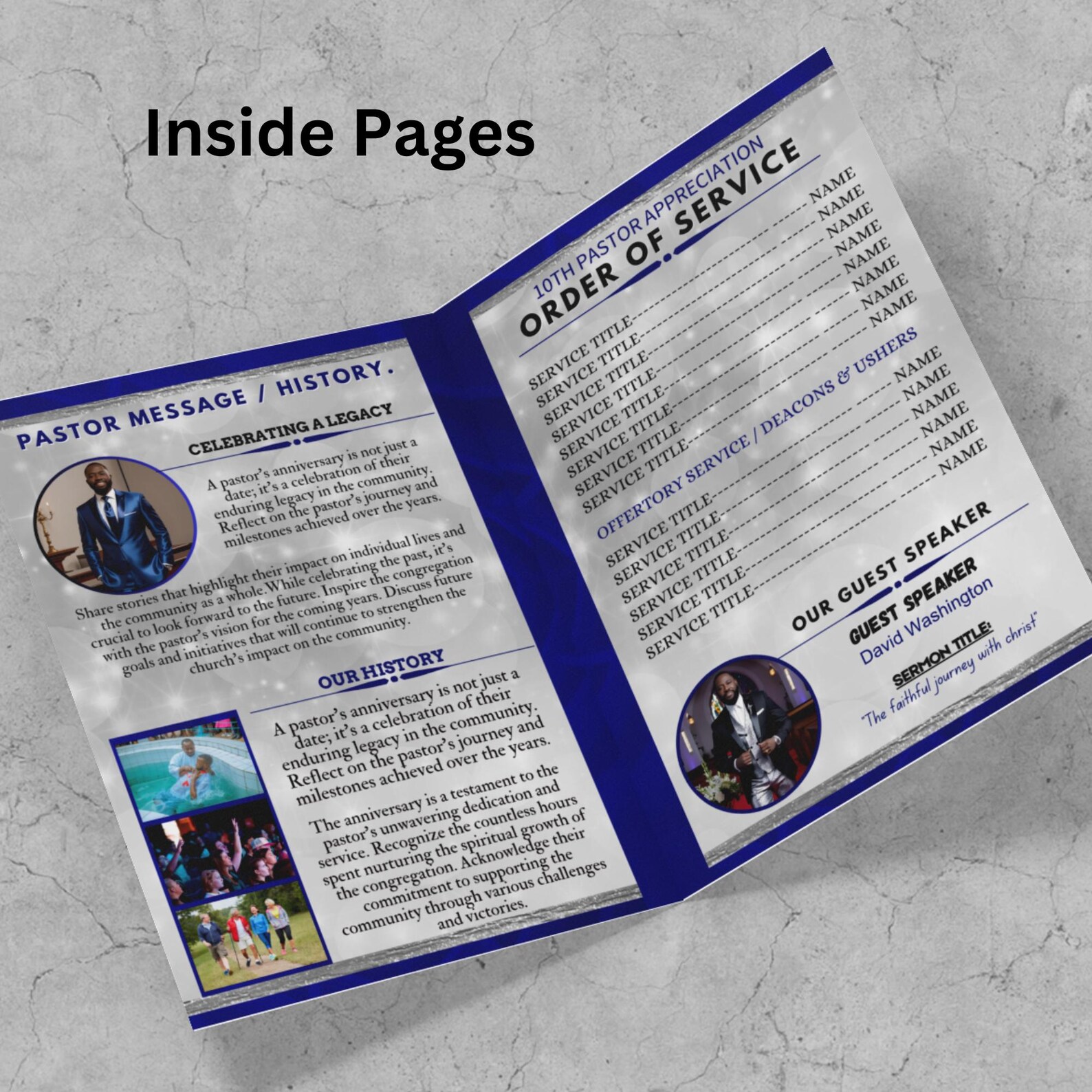 Editable Pastor Appreciation Program Template, Blue & Silver Bi-fold ...