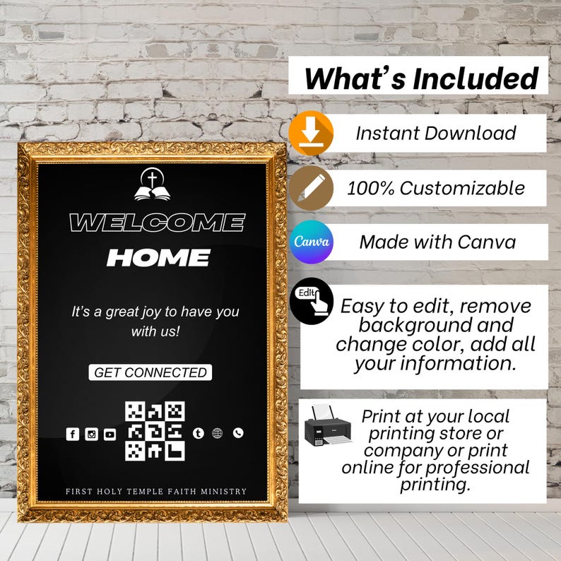 Editable Church A-frame Sign, Welcome Sign, Sign With QR Code, Church ...