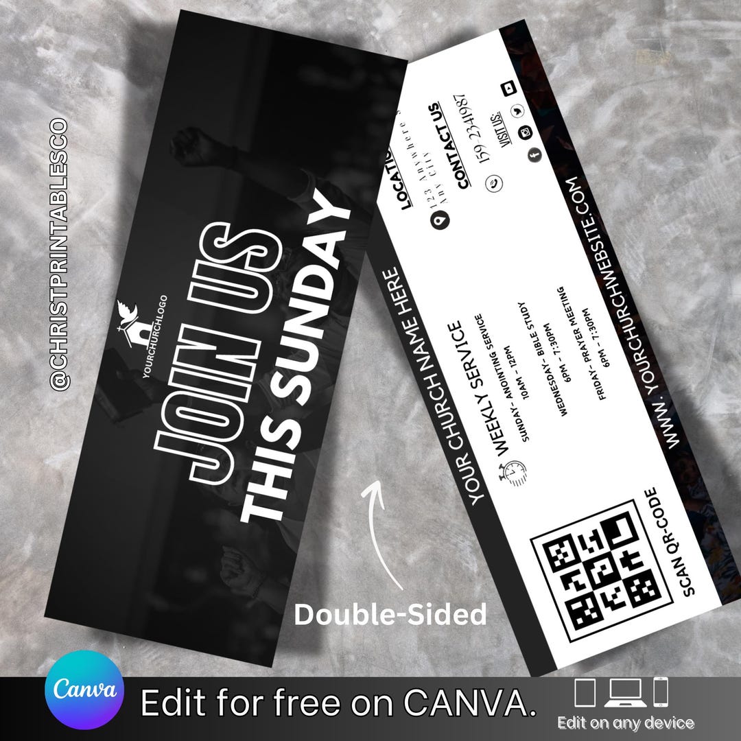 DIY Join Us QR Code Church Invite Card, Canva Church Invitation Card ...