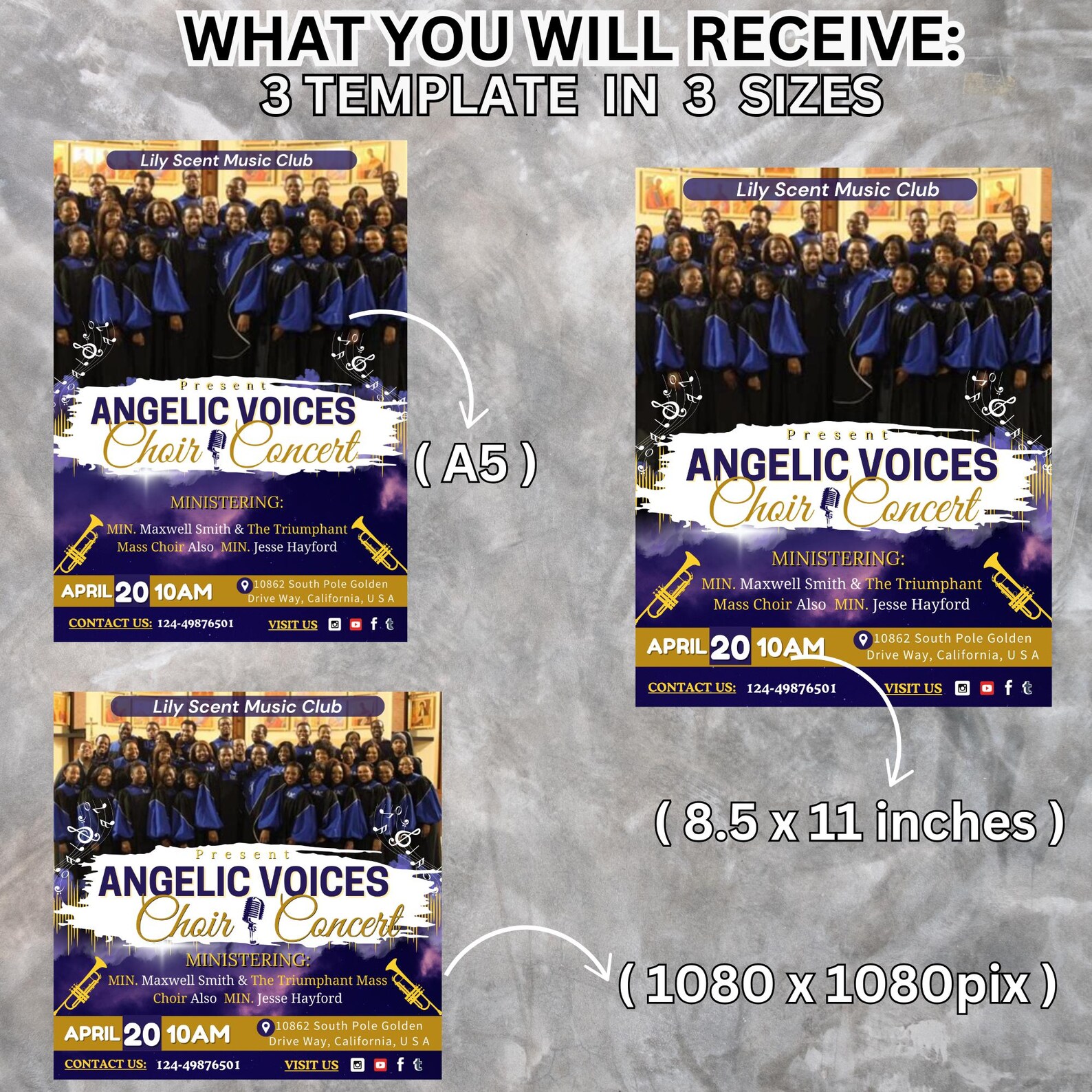 Editable Choir Music Concert Flyer, Purple & Gold Music Poster, Music ...
