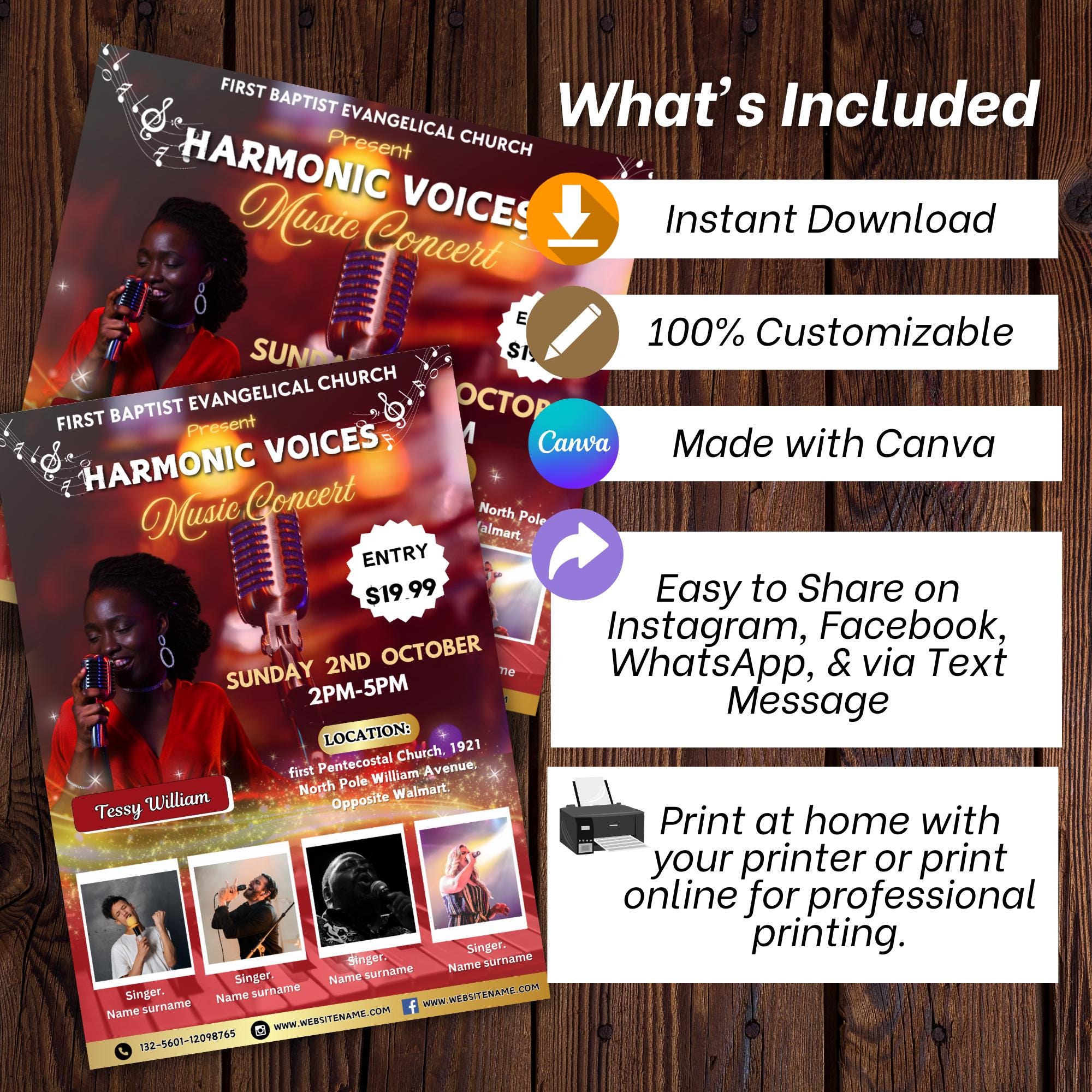 Church Flyer DIY Church Music Concert Red & Gold Flyer Church Music ...