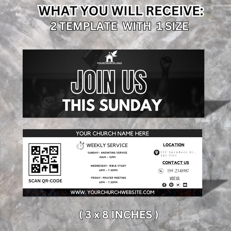 DIY Join Us QR Code Church Invite Card, Canva Church Invitation Card ...