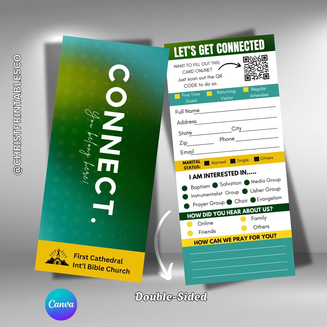 Editable Modern Church Connect Card, Connection Card for First Time ...