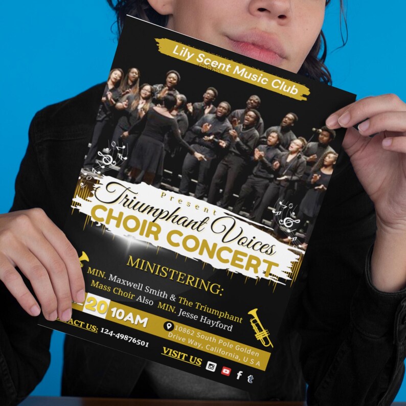 Editable Choir Music Concert Flyer, Black & Gold Music Poster, Music ...
