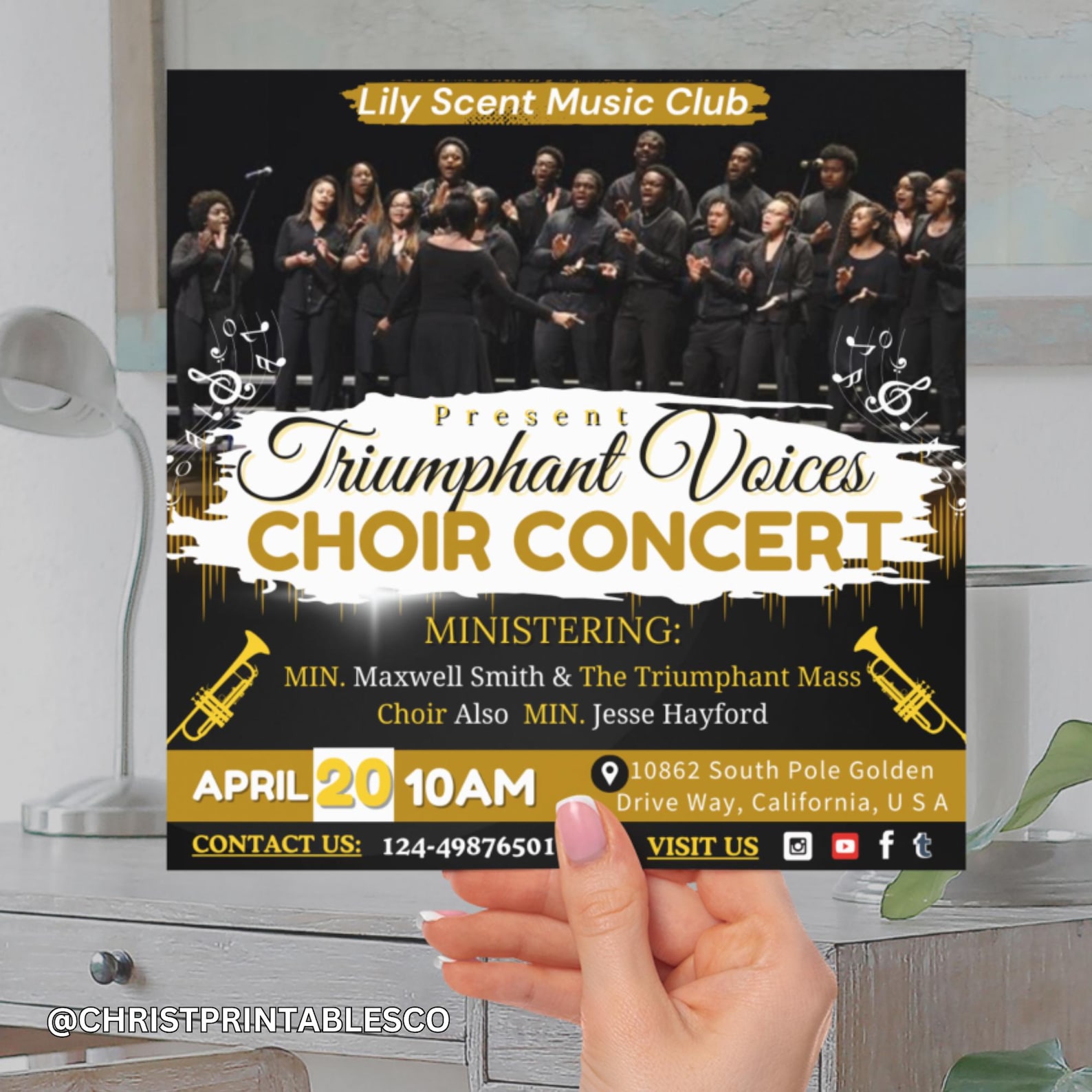 Editable Choir Music Concert Flyer, Black & Gold Music Poster, Music ...