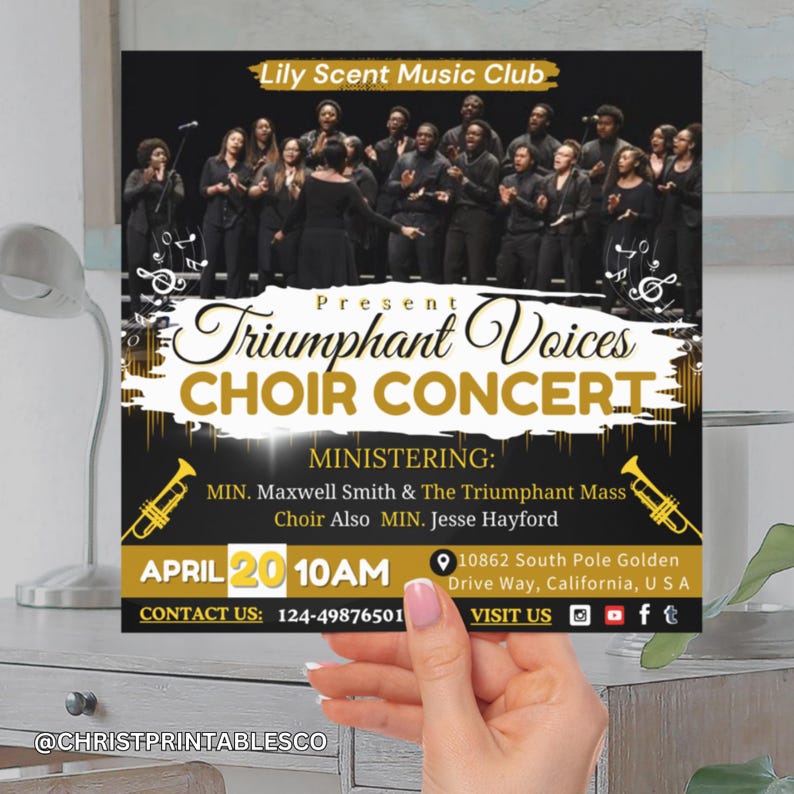 Editable Choir Music Concert Flyer, Black & Gold Music Poster, Music ...