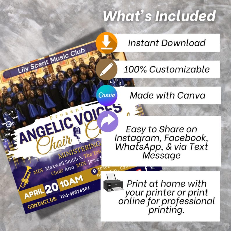 Editable Choir Music Concert Flyer, Purple & Gold Music Poster, Music ...