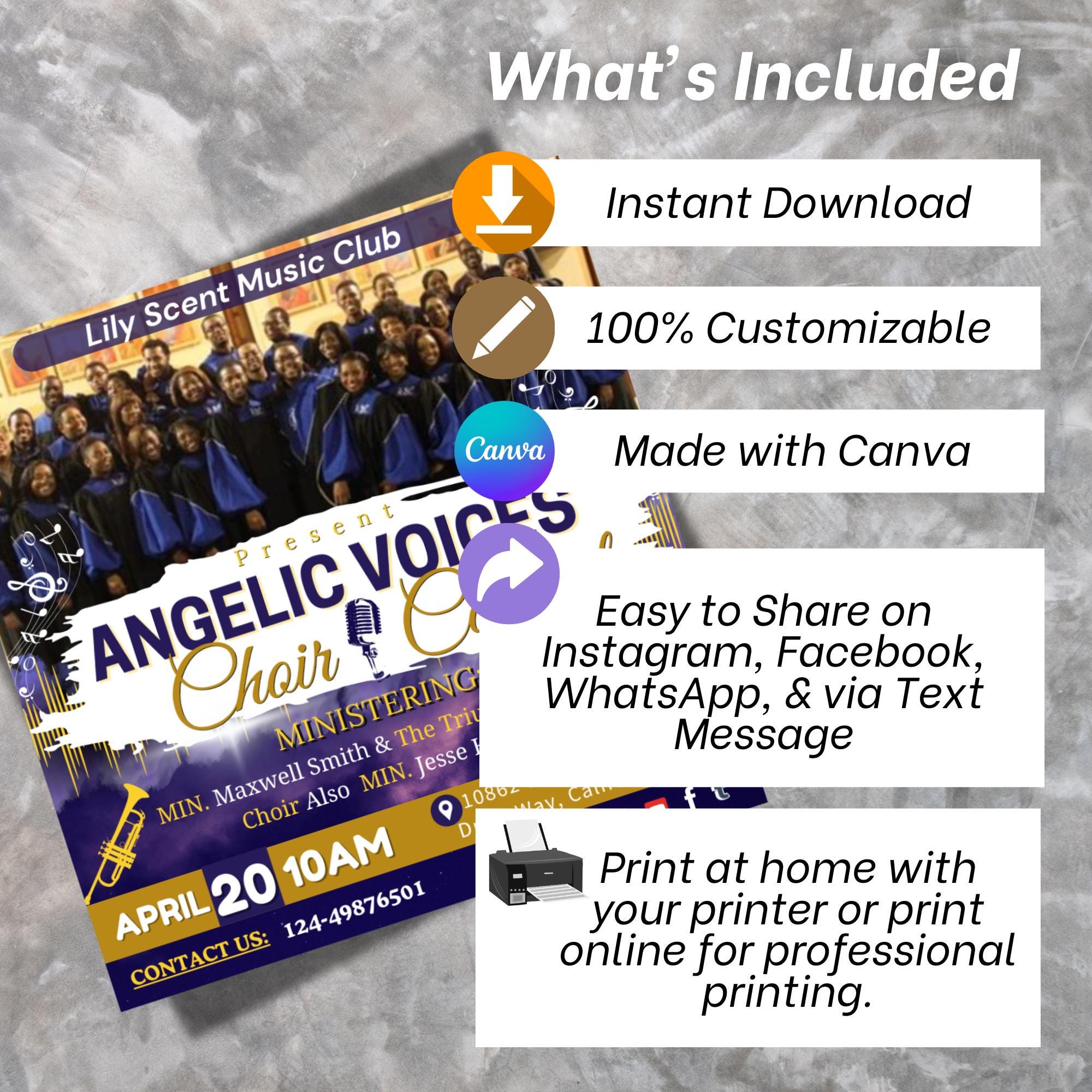 Editable Choir Music Concert Flyer, Purple & Gold Music Poster, Music ...