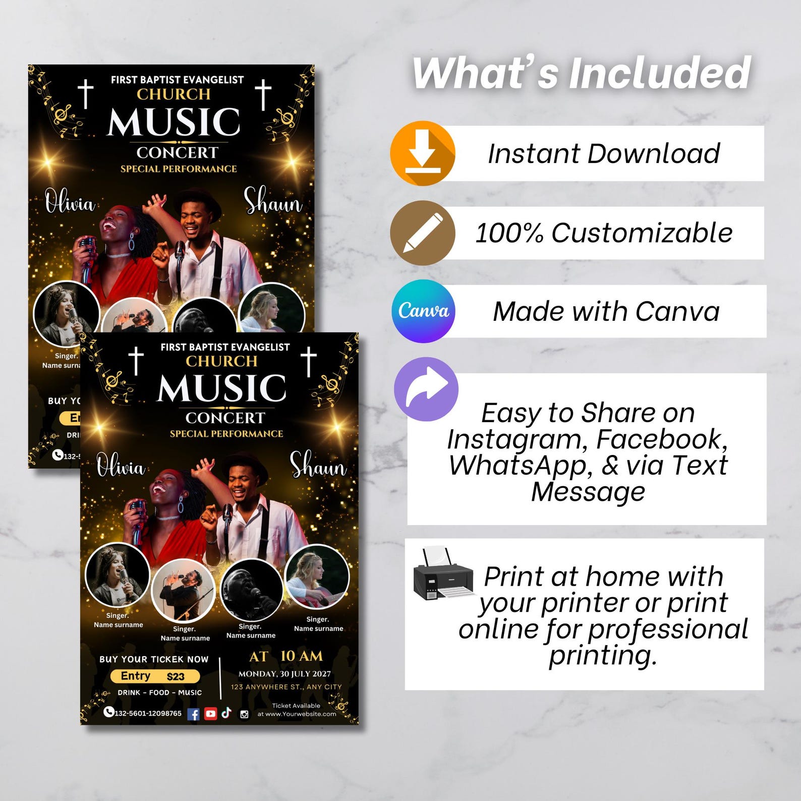 DIY Church Music Concert Black & Gold Flyer Church Music Poster Church ...