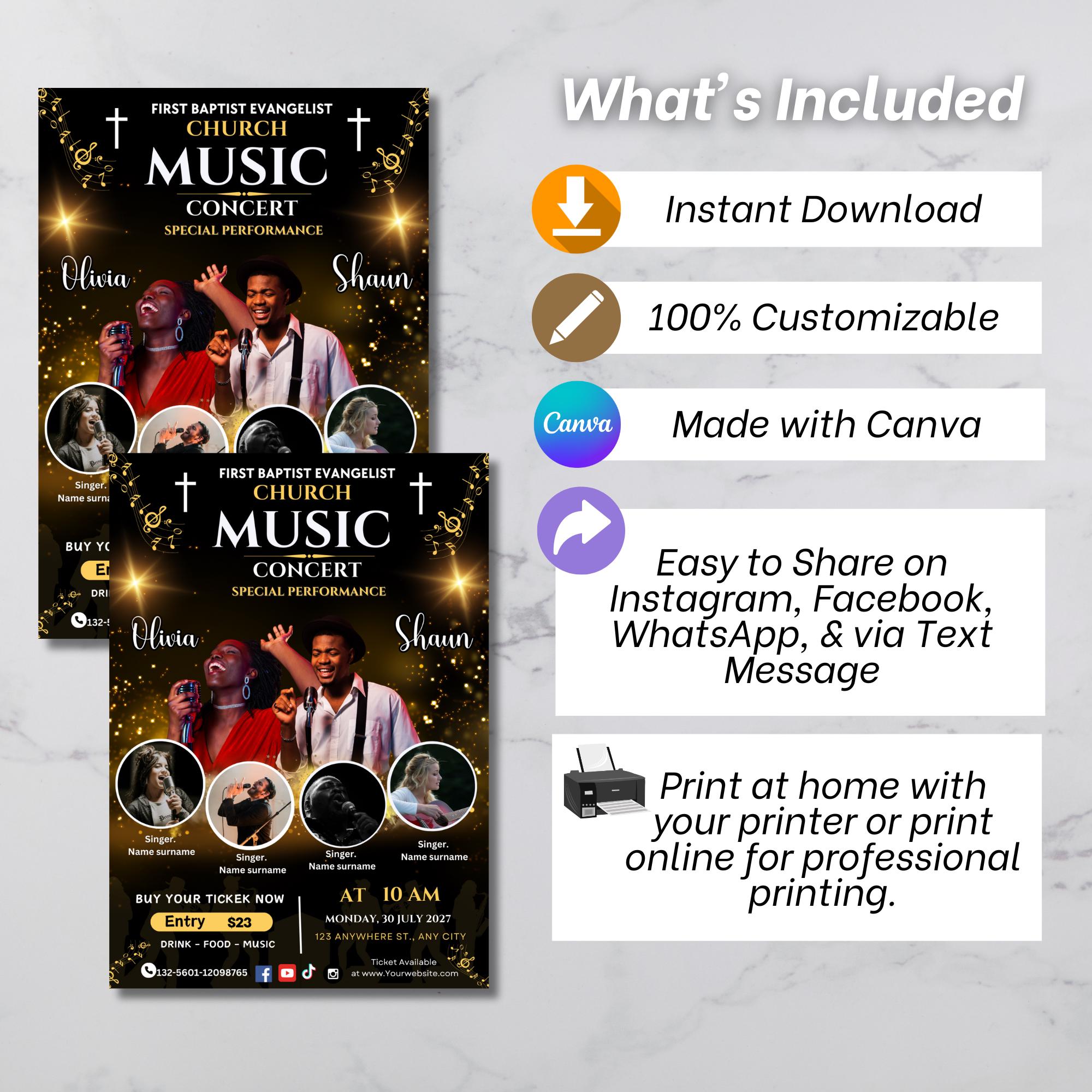 DIY Church Music Concert Black & Gold Flyer Church Music Poster Church ...