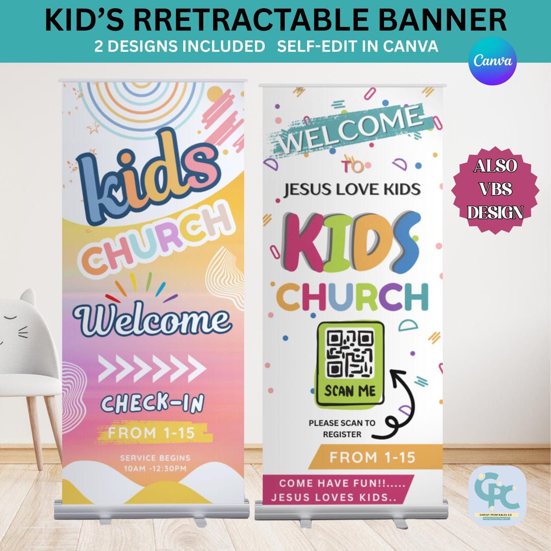 Editable Retractable Banner for Children's Ministry, Pop-up Banner for ...
