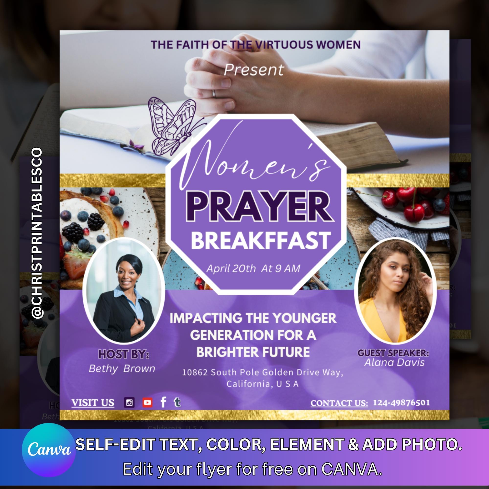 Editable Women's Prayer Breakfast Flyer, Bible and Brunch Flyer, Women ...