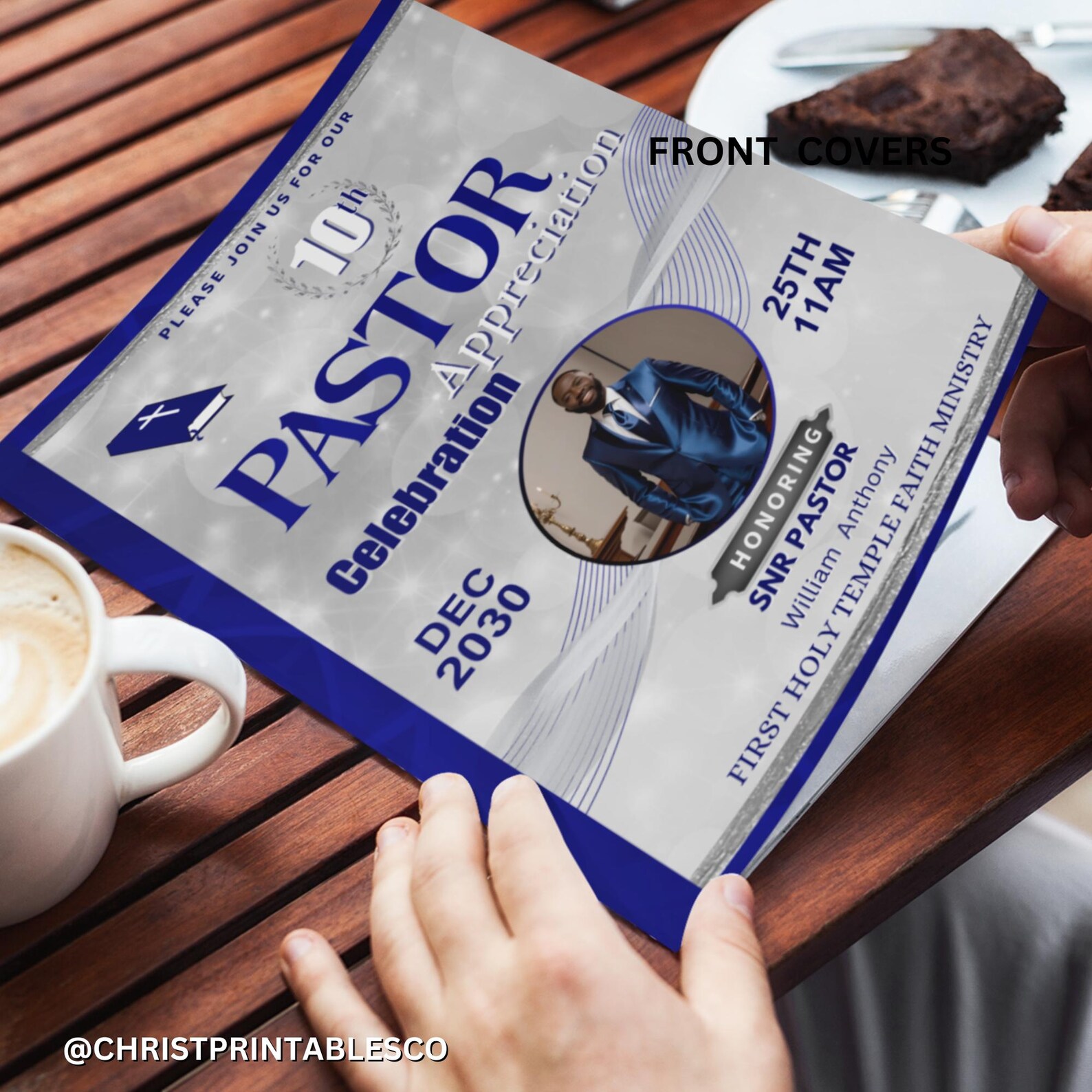Editable Pastor Appreciation Program Template, Blue & Silver Bi-fold ...