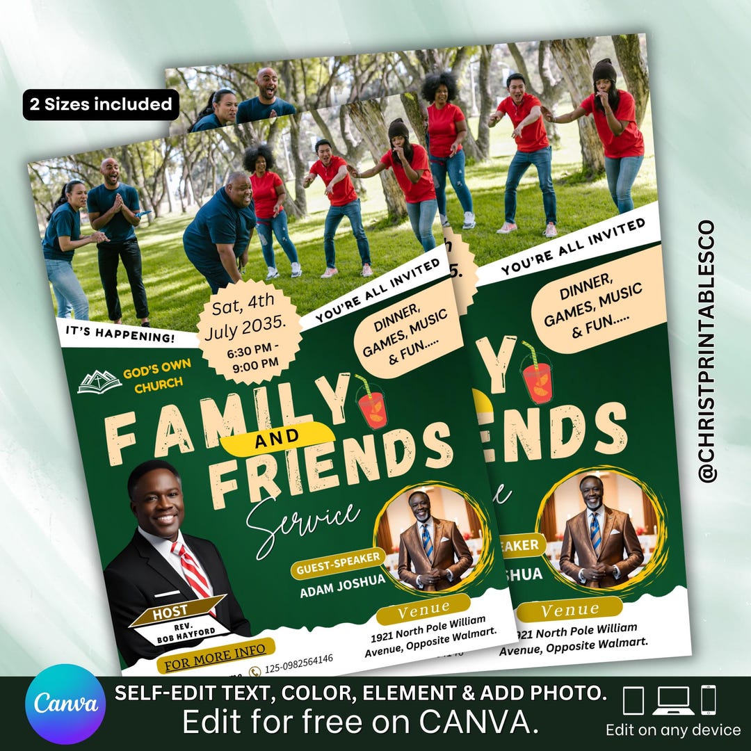 Family and Friends Day Church Flyer, Editable Church Service Flyer ...