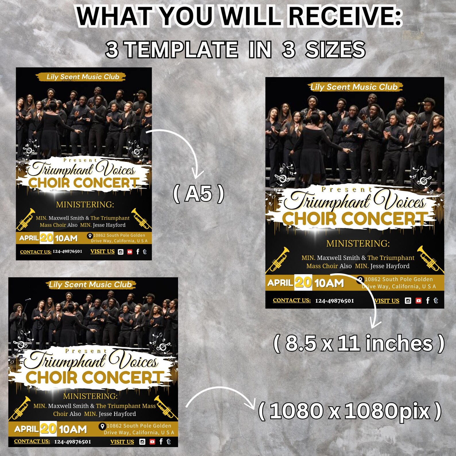 Editable Choir Music Concert Flyer, Black & Gold Music Poster, Music ...