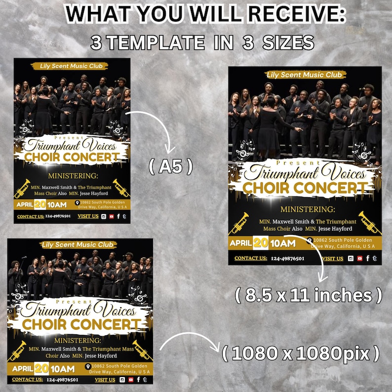 Editable Choir Music Concert Flyer, Black & Gold Music Poster, Music ...