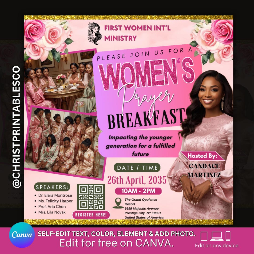 Pink Floral Women's Prayer Breakfast Flyer, Editable Women's Brunch ...