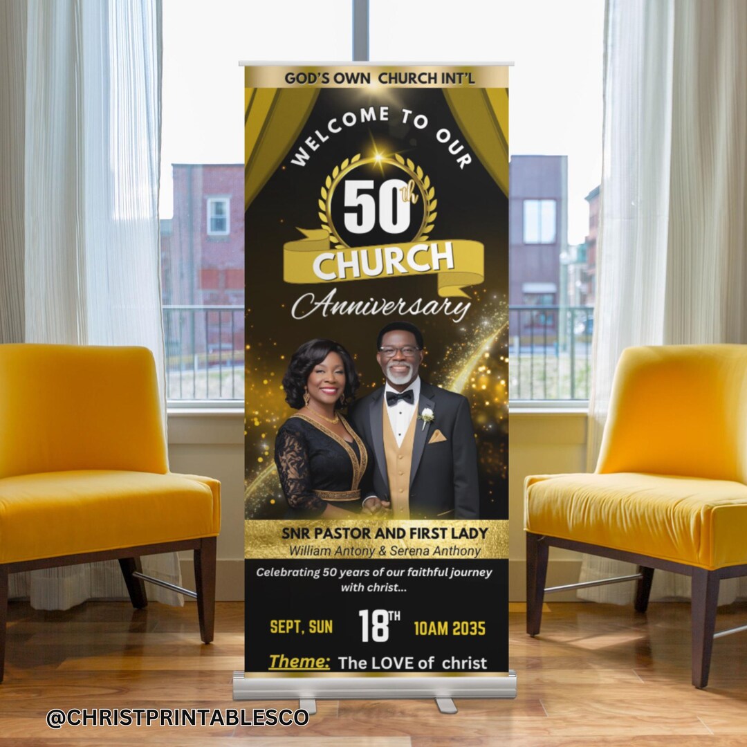 Editable Church Retractable Banner Template, Black and Gold Rollup ...