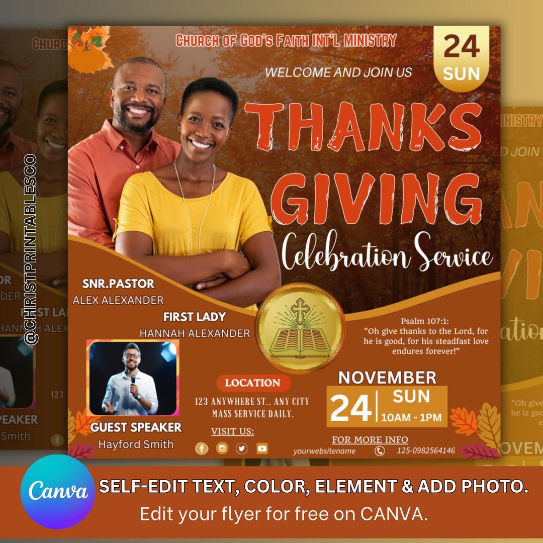 Editable Thanksgiving Church Service Flyer, Diy Fall Worship Service ...