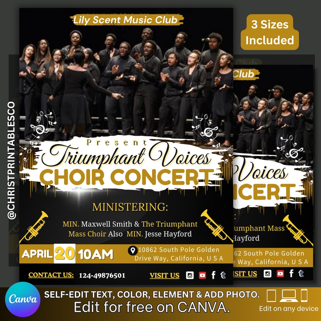 Editable Choir Music Concert Flyer, Black & Gold Music Poster, Music ...