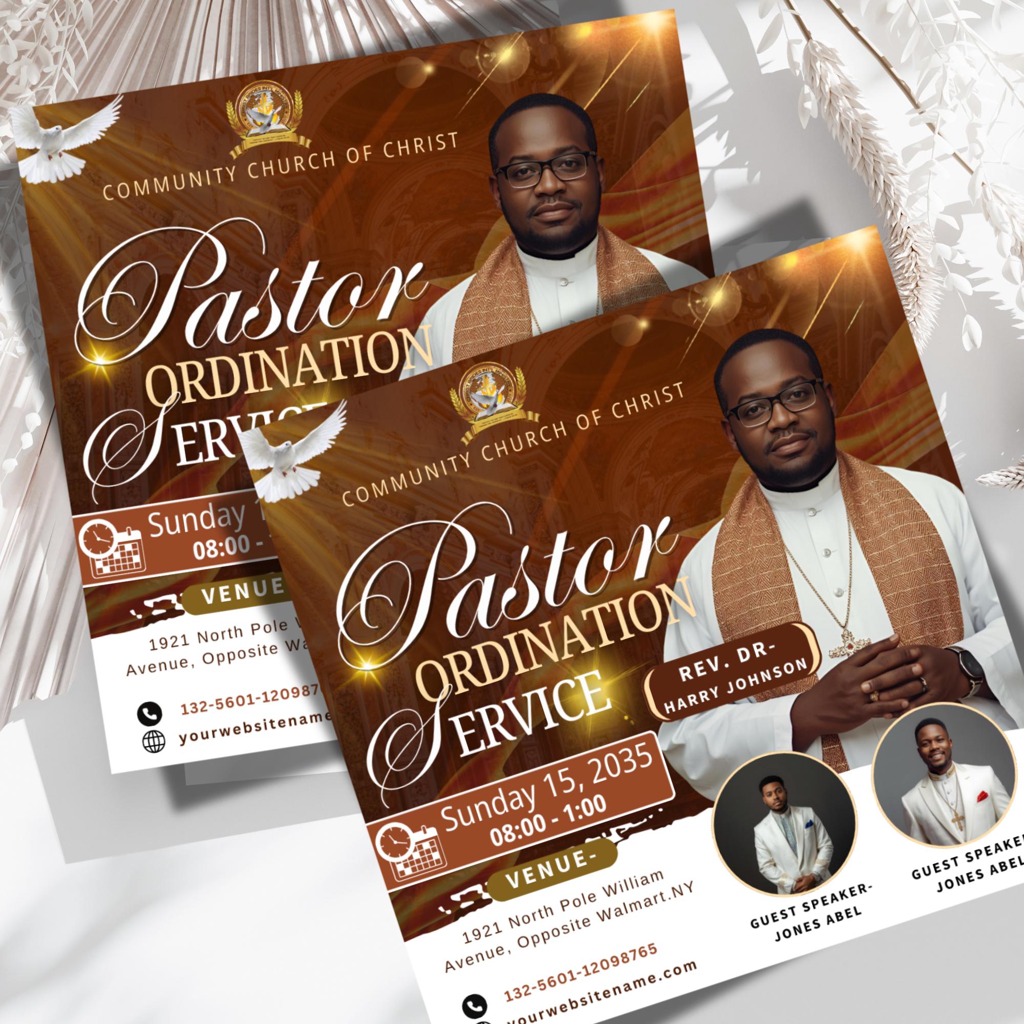 Editable Pastor Ordination Flyer Template, Brown & White Pastor Event ...