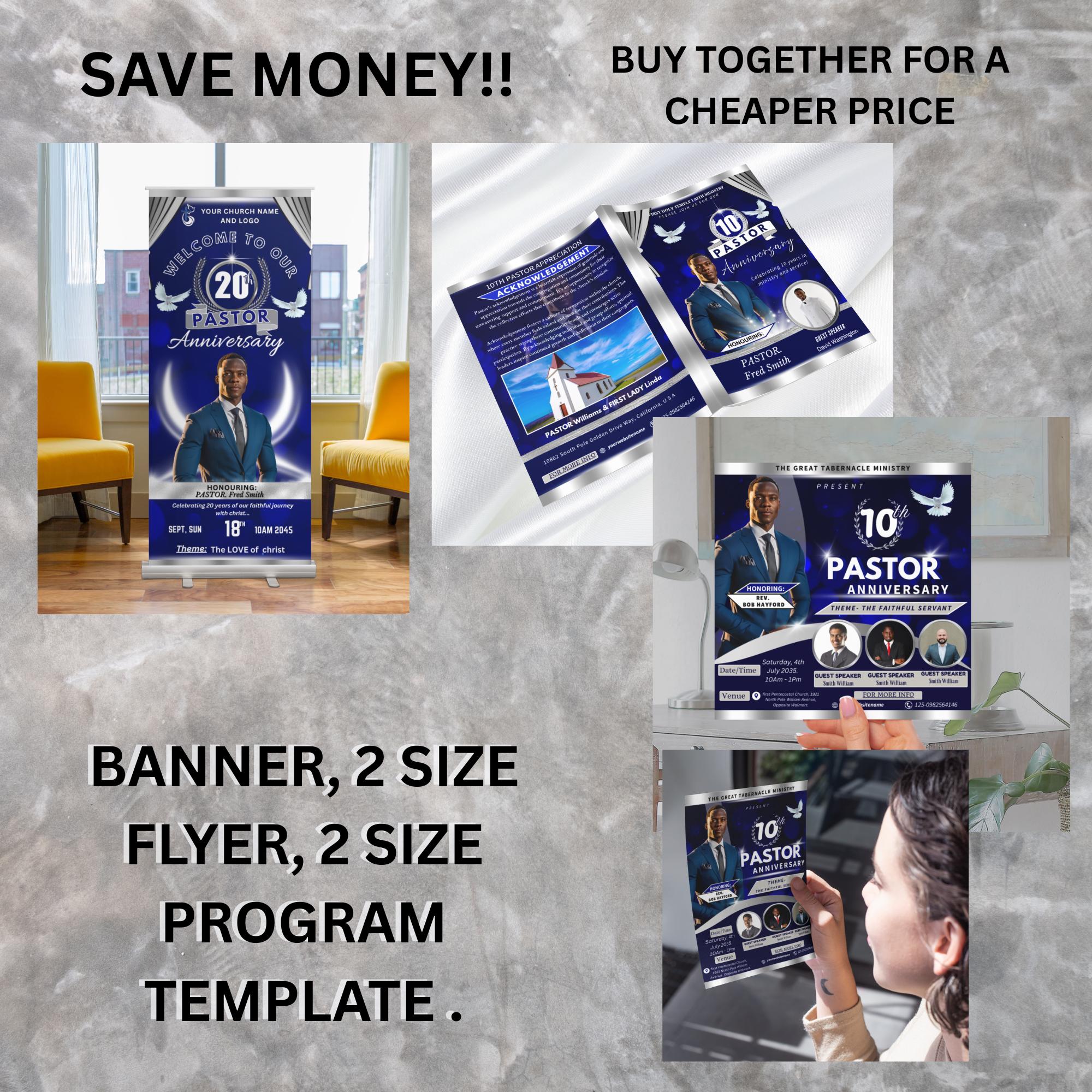 Editable Pastor Anniversary Flyer, Blue and Silver Anniversary Flyer ...