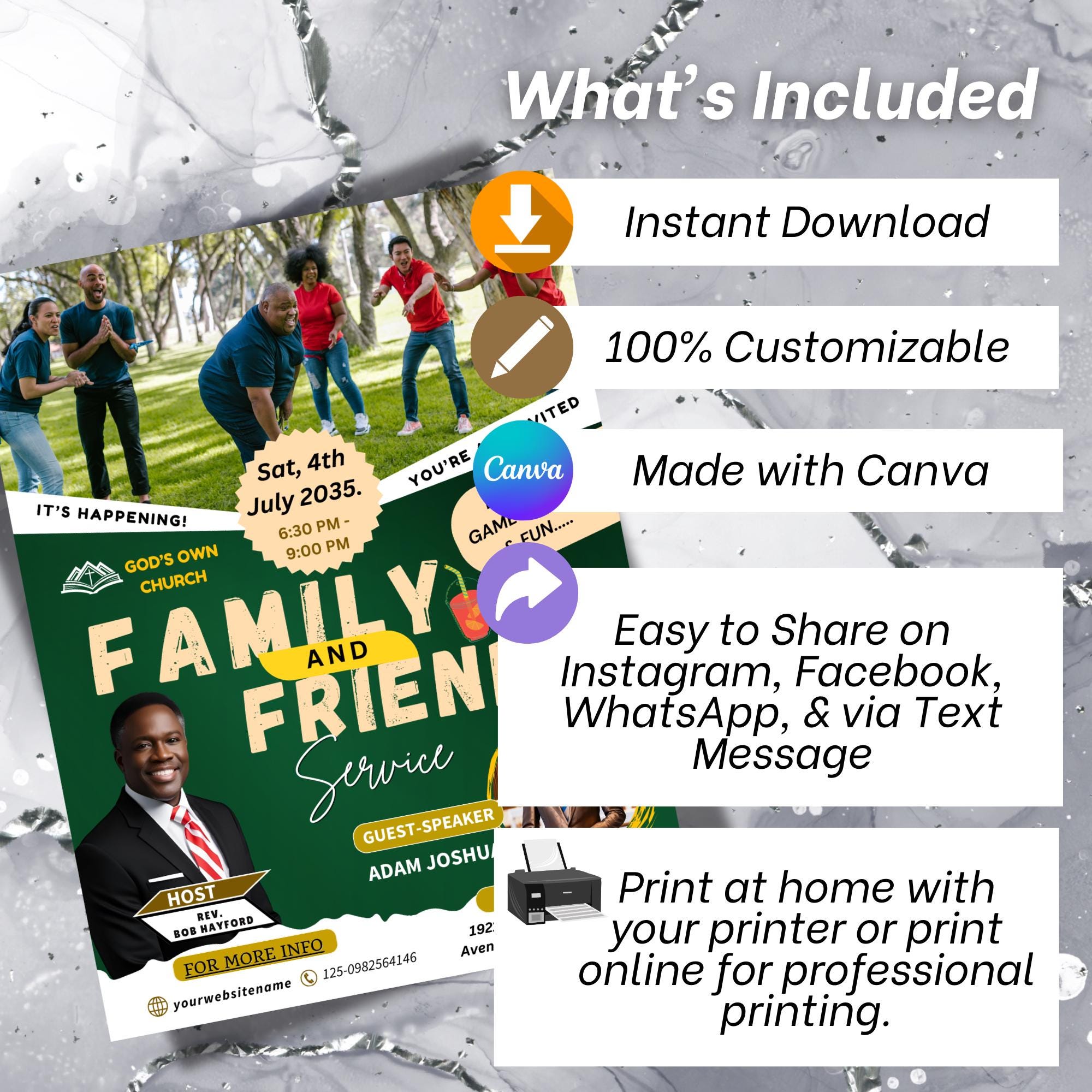 Family and Friends Day Church Flyer, Editable Church Service Flyer ...
