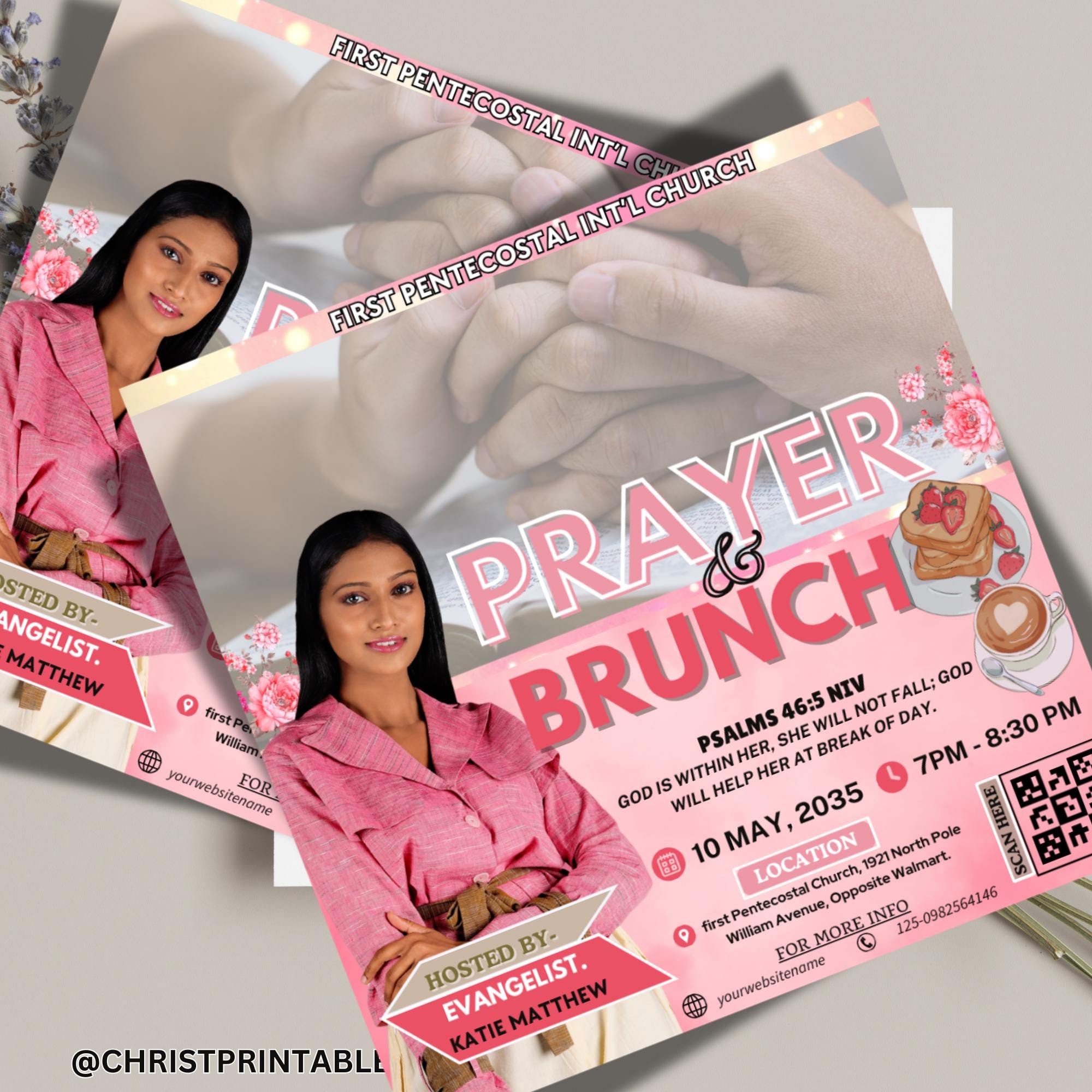 Editable Women's Prayer Brunch Flyer, Church and Brunch Invitation ...