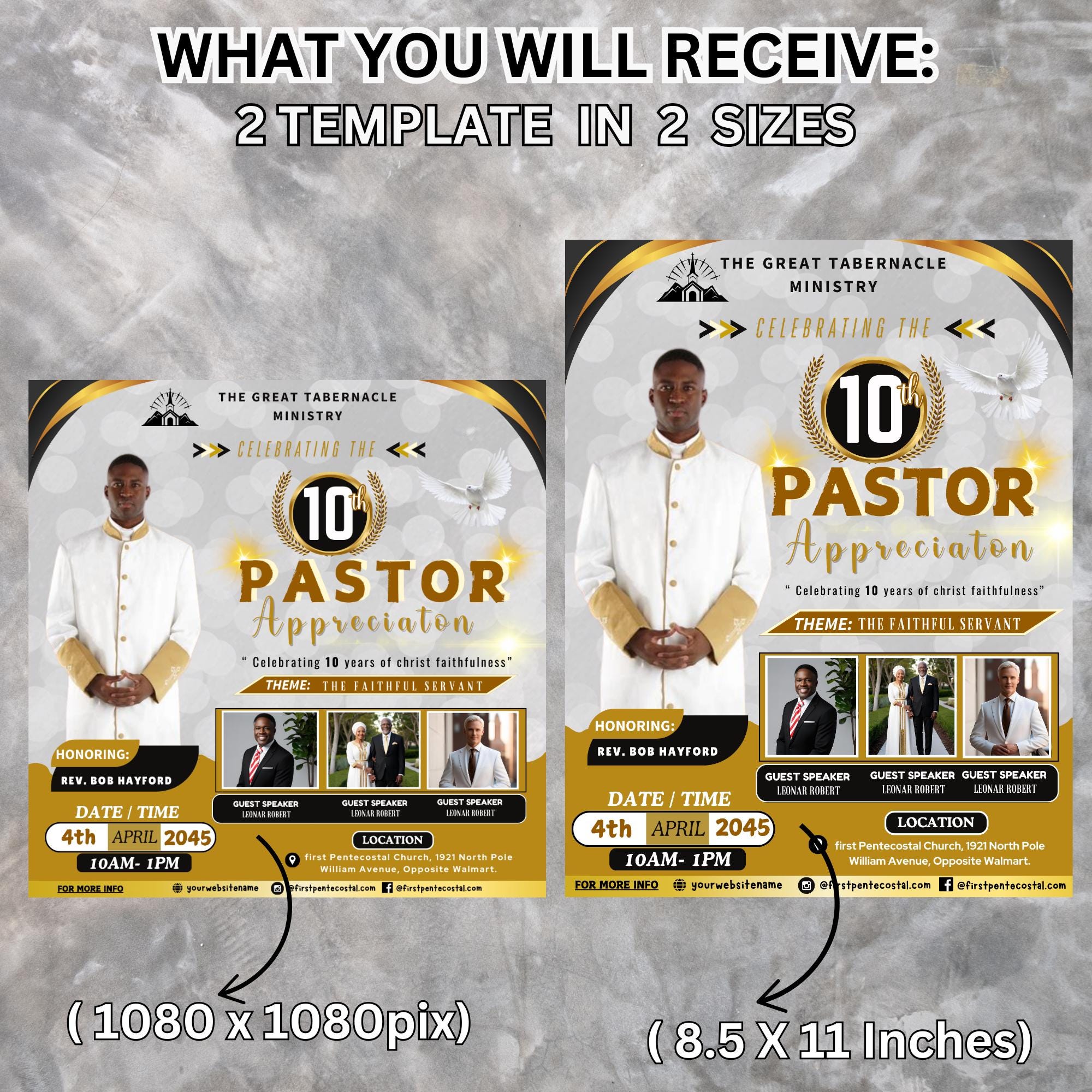 White Gold Pastor Appreciation Flyer, Editable Flyer for Pastor ...