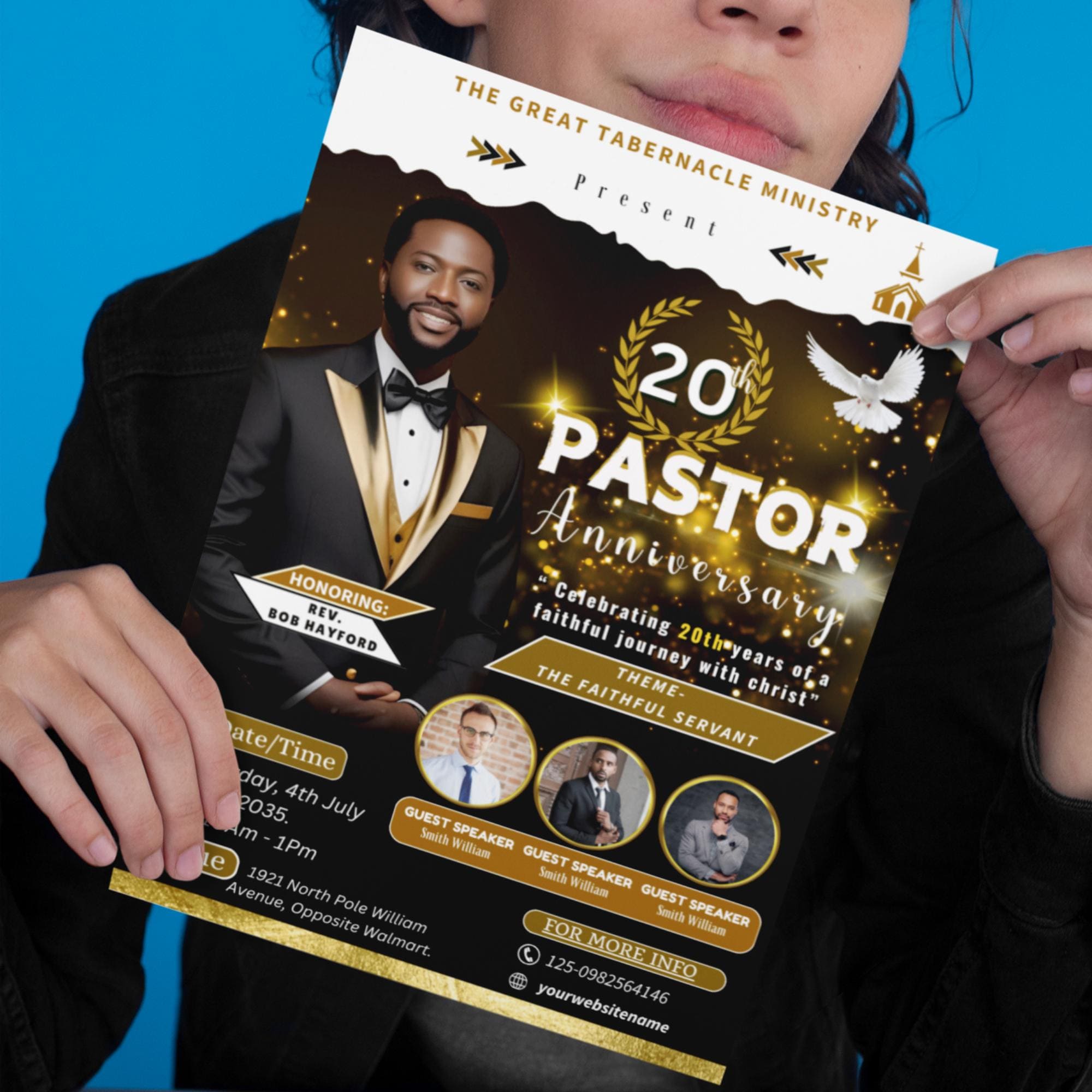 Editable Black Gold Pastor Anniversary Flyer Invitation For Pastor