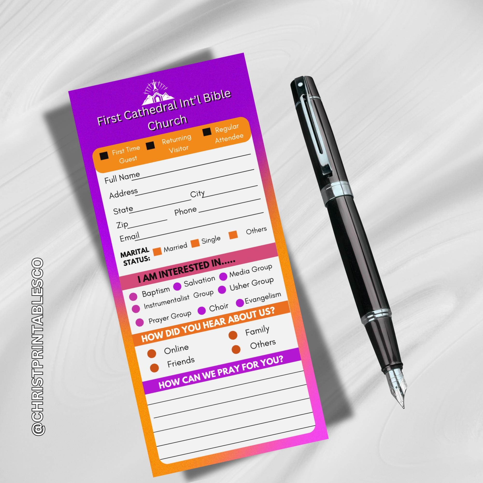 Editable Modern Church Connect Card, Connection Card for First Time ...