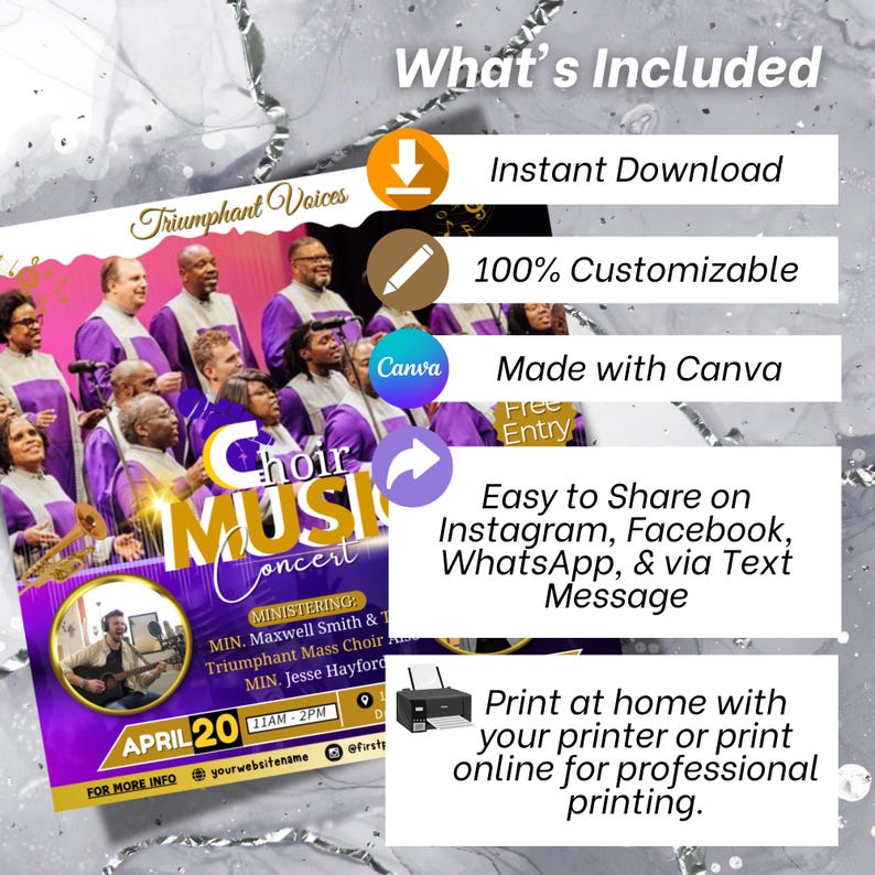 Editable Choir Music Concert Flyer, Purple & Gold Music Poster, Music ...