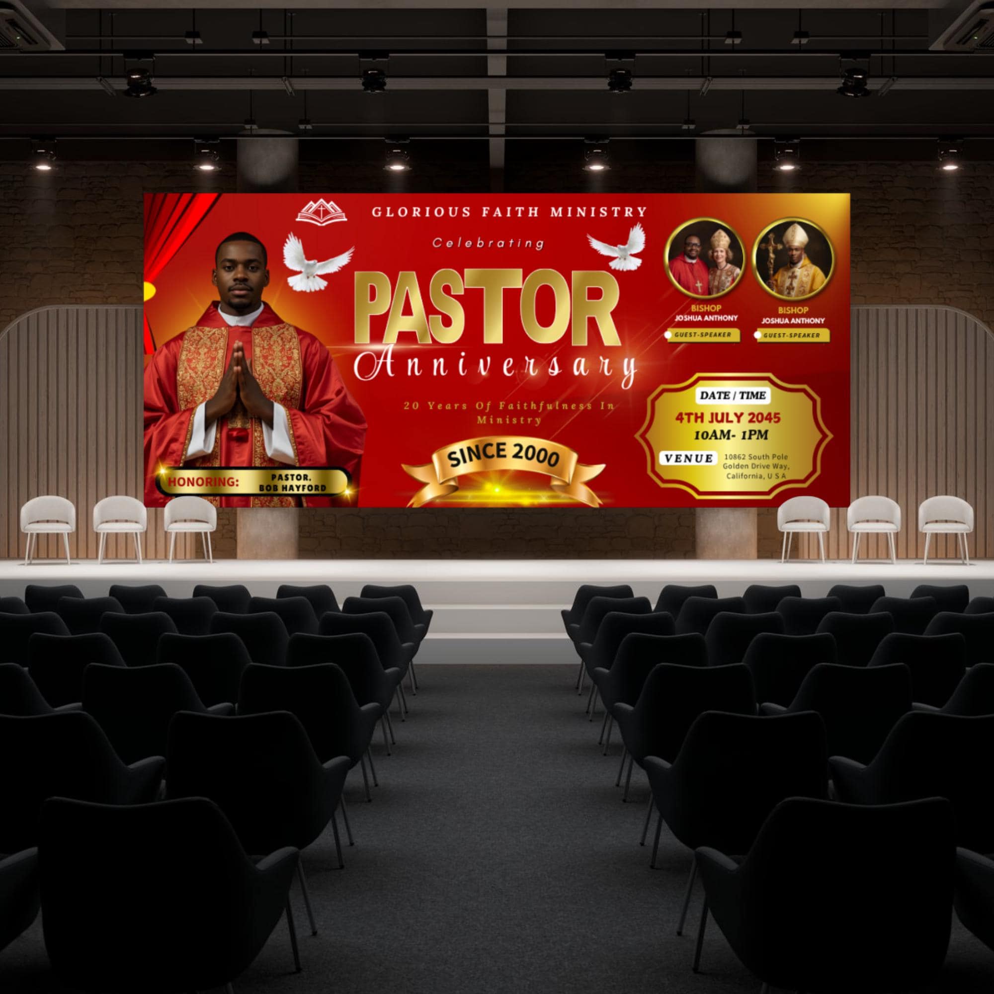 Editable Wall Banner Template for Church Event- Red and Gold Church ...
