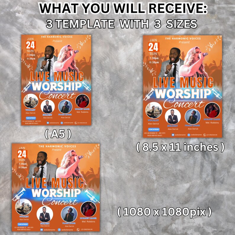 Editable Music Concert Flyer, Worship Concert & Service Poster, Live ...