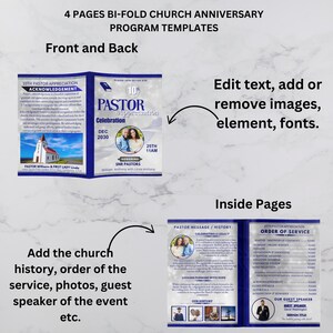 Editable Pastor Appreciation Program Template, Blue & Silver Bi-fold ...