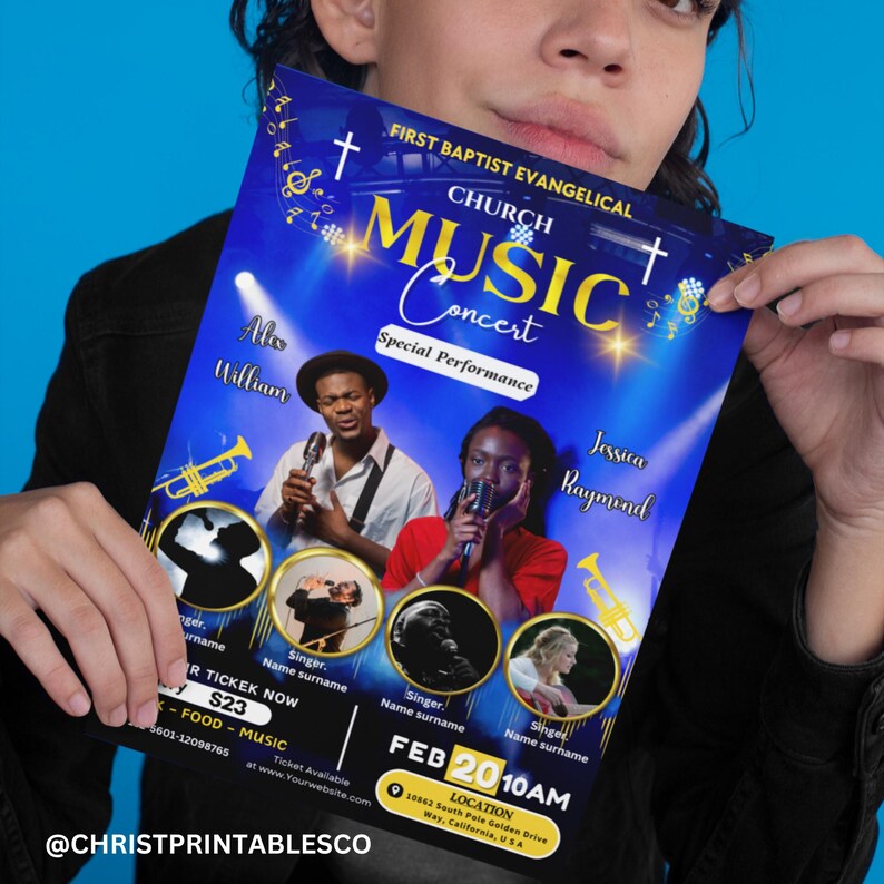 Editable Church Music Concert Flyer, Blue & Gold Music Flyer, Church ...