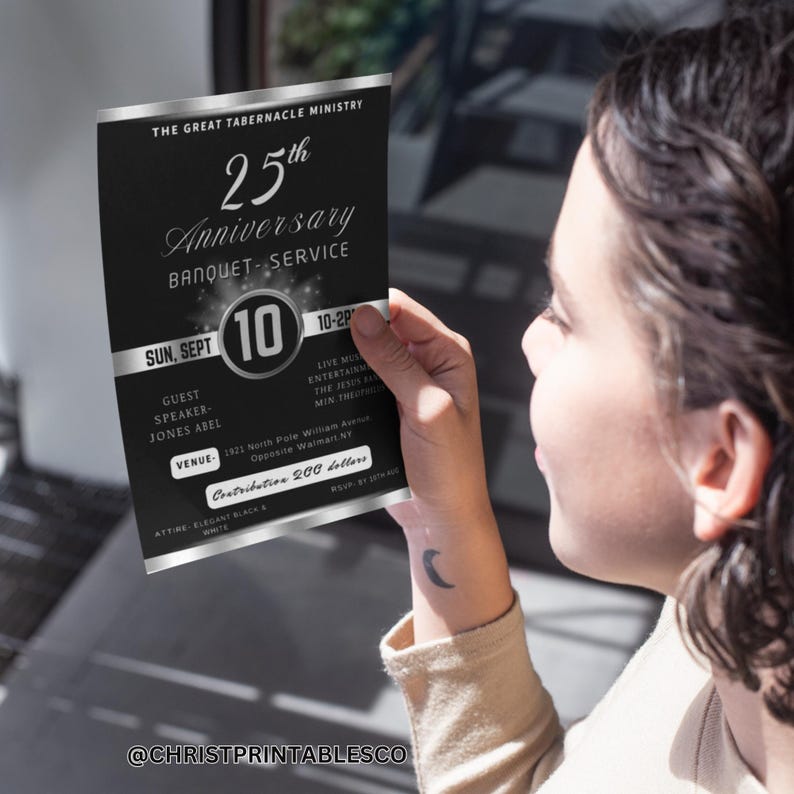 Editable Church Anniversary Banquet Invitation, Black & Silver ...