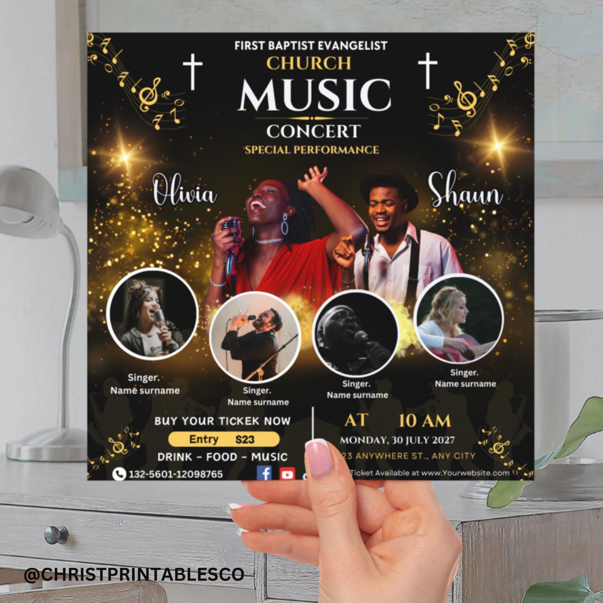 DIY Church Music Concert Black & Gold Flyer Church Music Poster Church ...