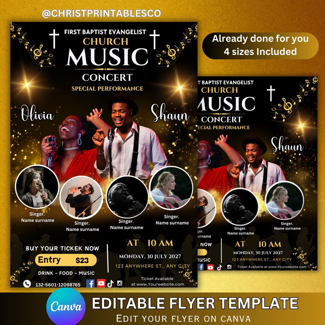 DIY Church Music Concert Black & Gold Flyer Church Music Poster Church ...