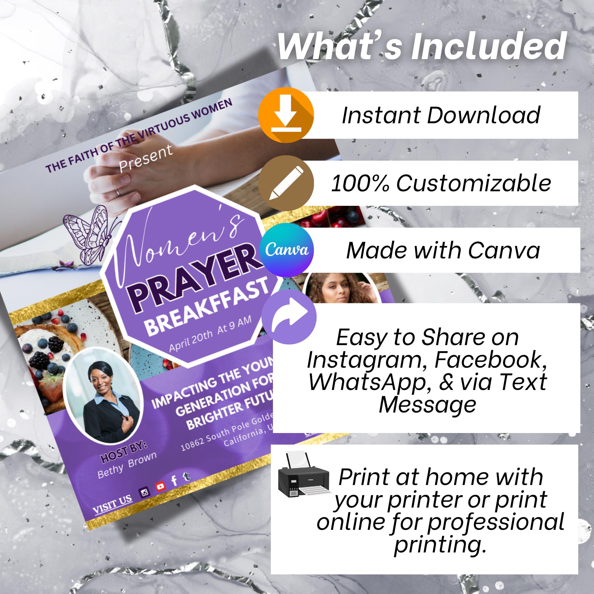Editable Women's Prayer Breakfast Flyer, Bible and Brunch Flyer, Women ...