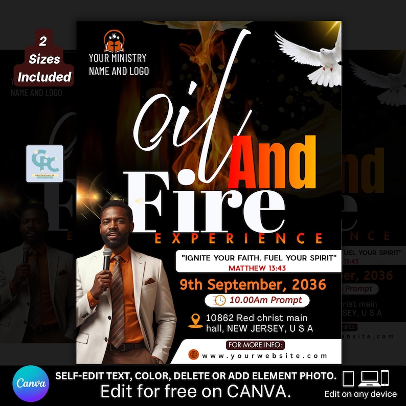 Oil and Fire Church Event Flyer Template- Worship Conference, Prophetic ...