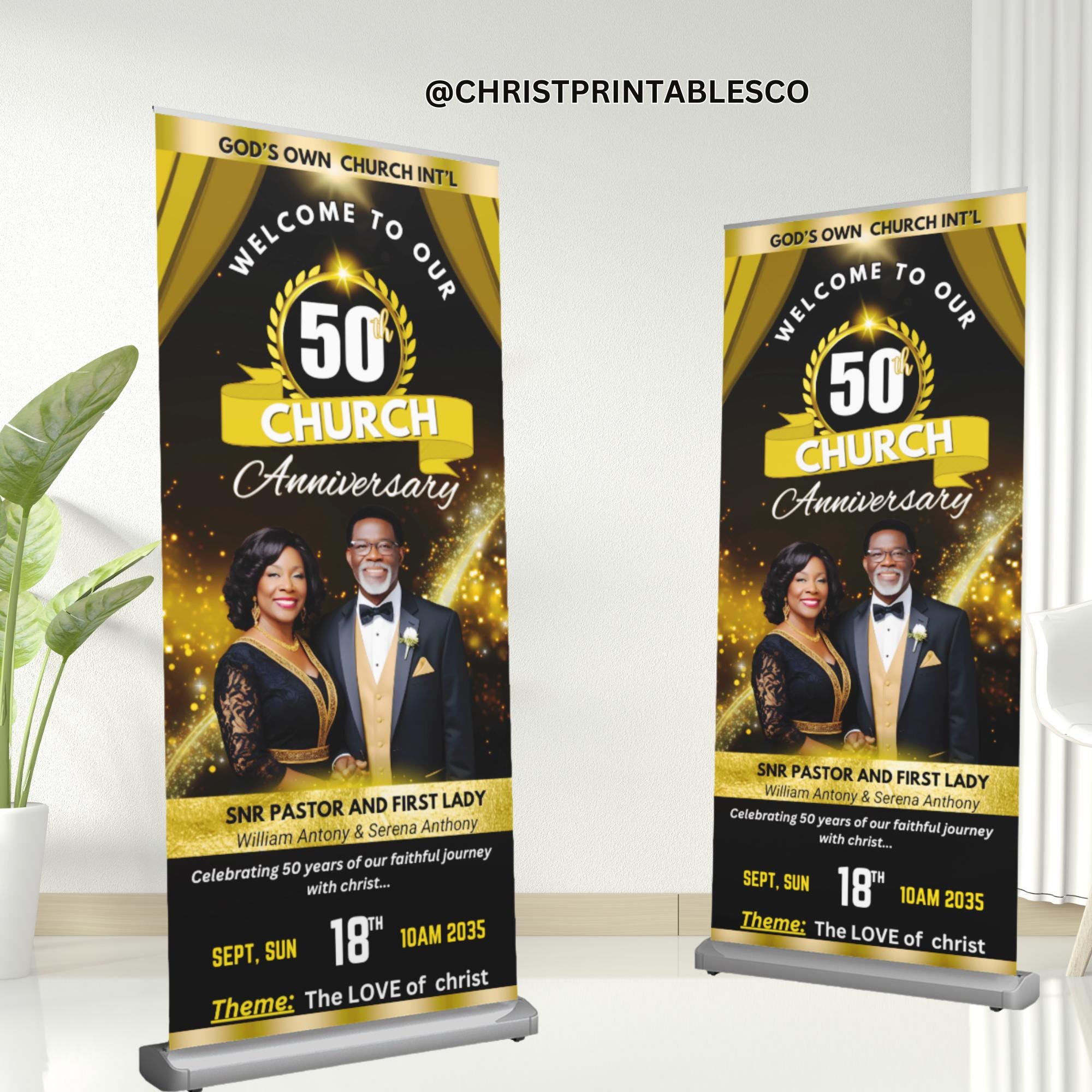 Editable Church Retractable Banner Template, Black and Gold Rollup ...
